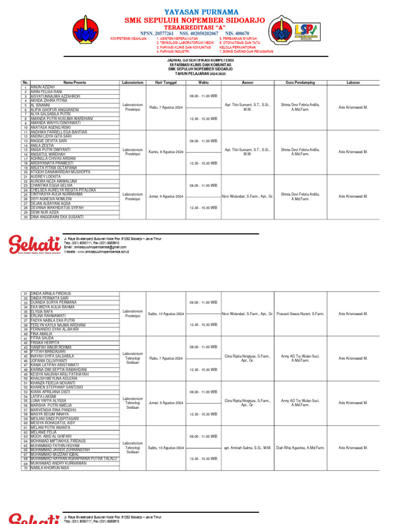 Jadwal USK FKK Tahun 2024-2025 | PDF