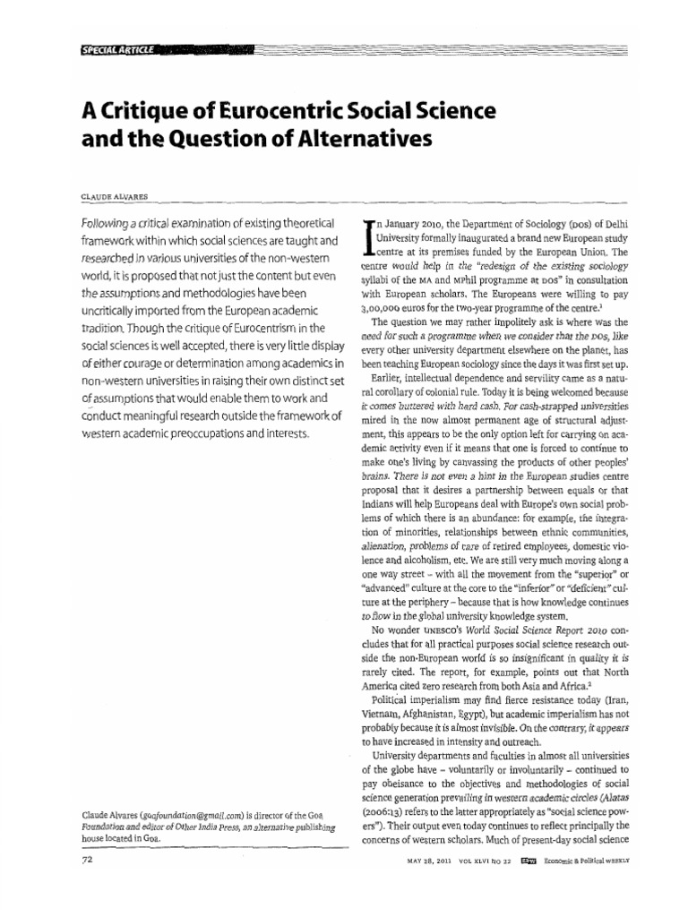 Alvarez Critique of Eurocentric Soc Sci | PDF