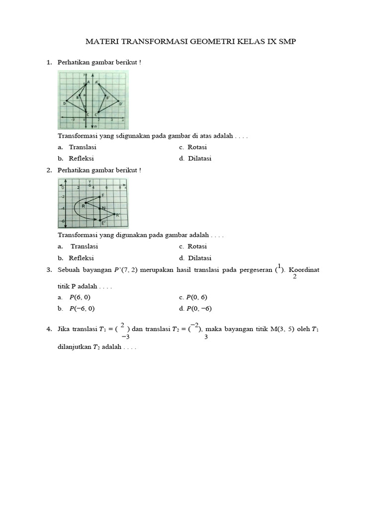 Materi Transformasi Geometri Kelas Ix SMP | PDF
