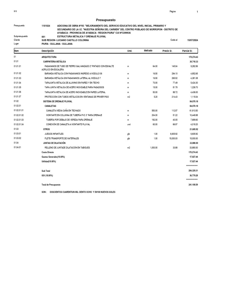 presupuesto arquitectura | PDF | Ingeniero civil | Ingeniería de Edificación