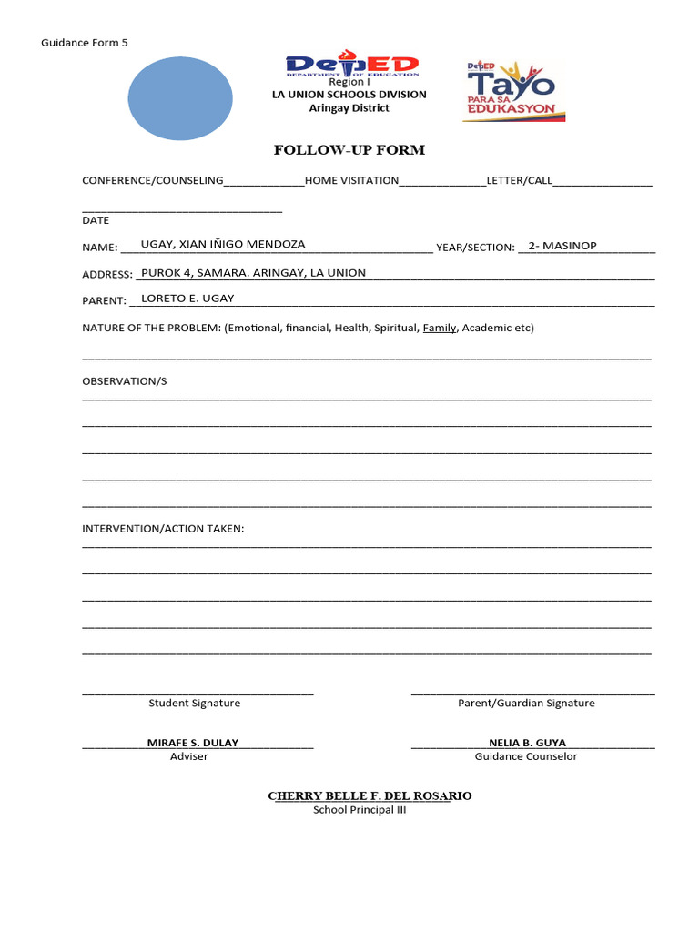 Aringay District Guidance Forms | PDF | Youth
