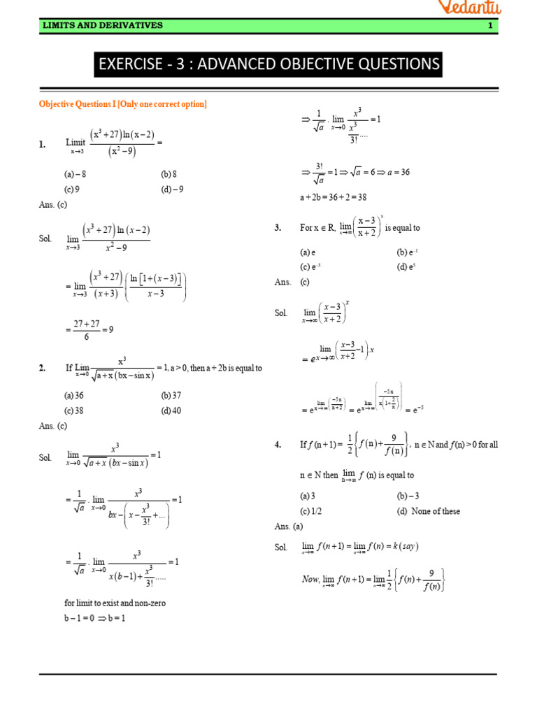 Limits and Derivatives NM EX-3 | PDF | Mathematical Objects ...
