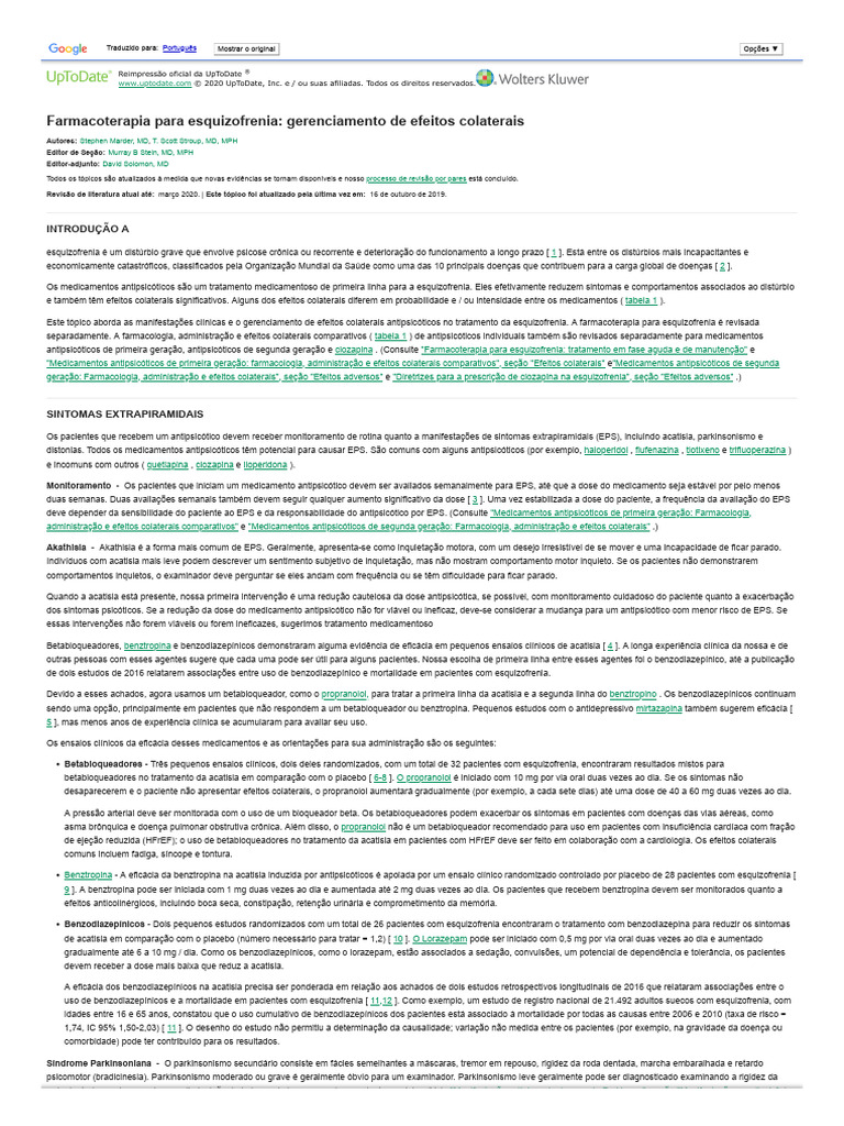 Pharmacotherapy For Schizophrenia - Side Effect Management - UpToDate ...