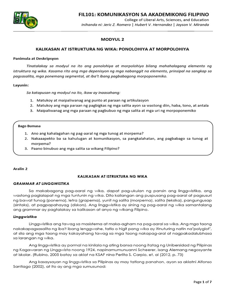 Uazdq7f6t - Fil101 Kaf Modyul 2 | PDF