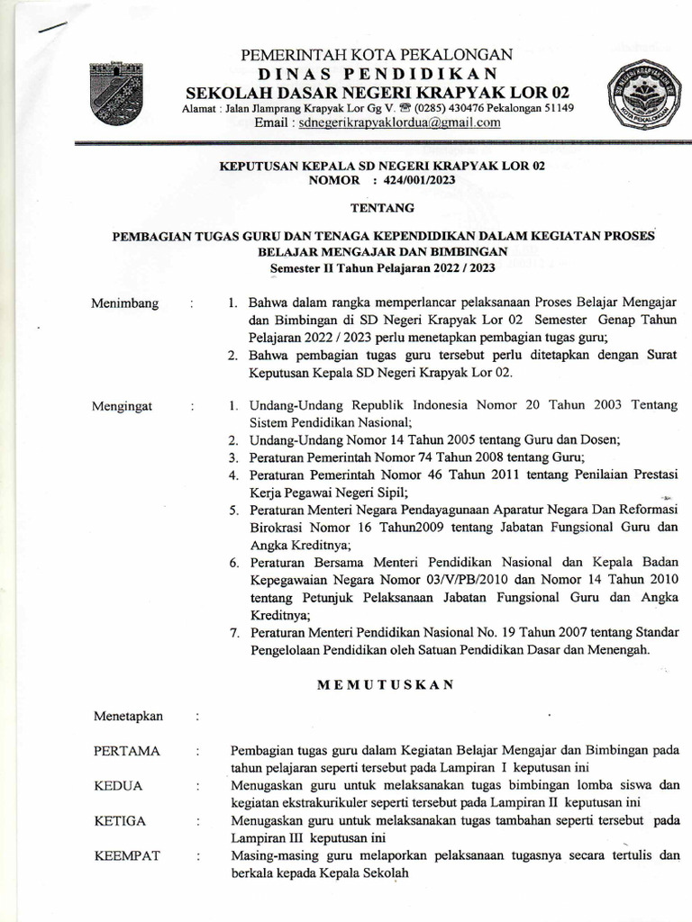 Scan SK Pembagian Tugas 2022-2023 | PDF
