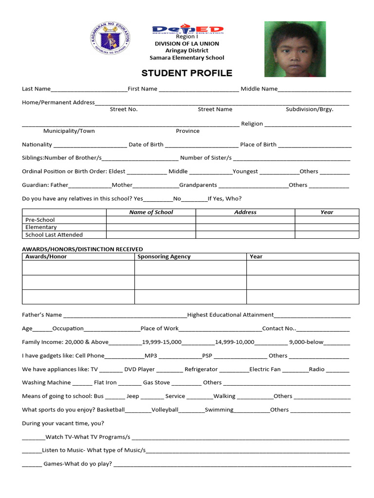 Student Profile | PDF | Home Appliance | Food Preparation Appliances