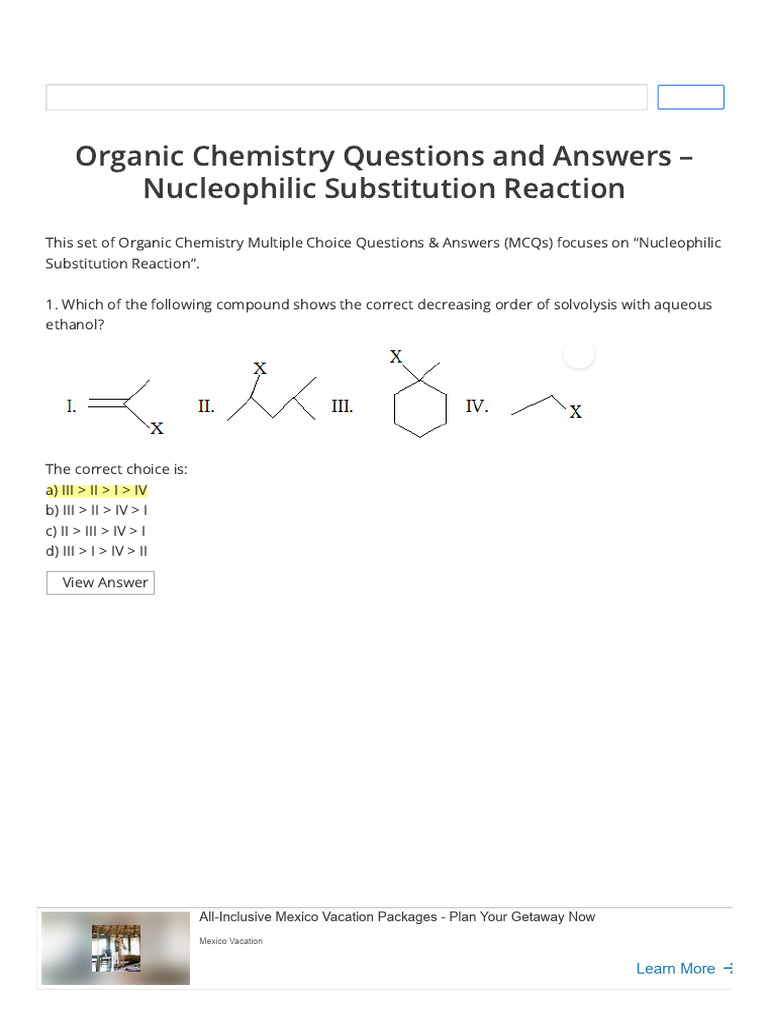 Nucleophilic Substitution Reaction - Organic Chemistry Questions and ...