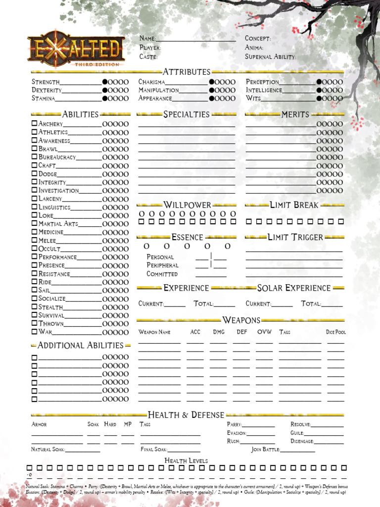 Exalted Third EditionSheet | PDF | Tabletop Games | Role Playing Games