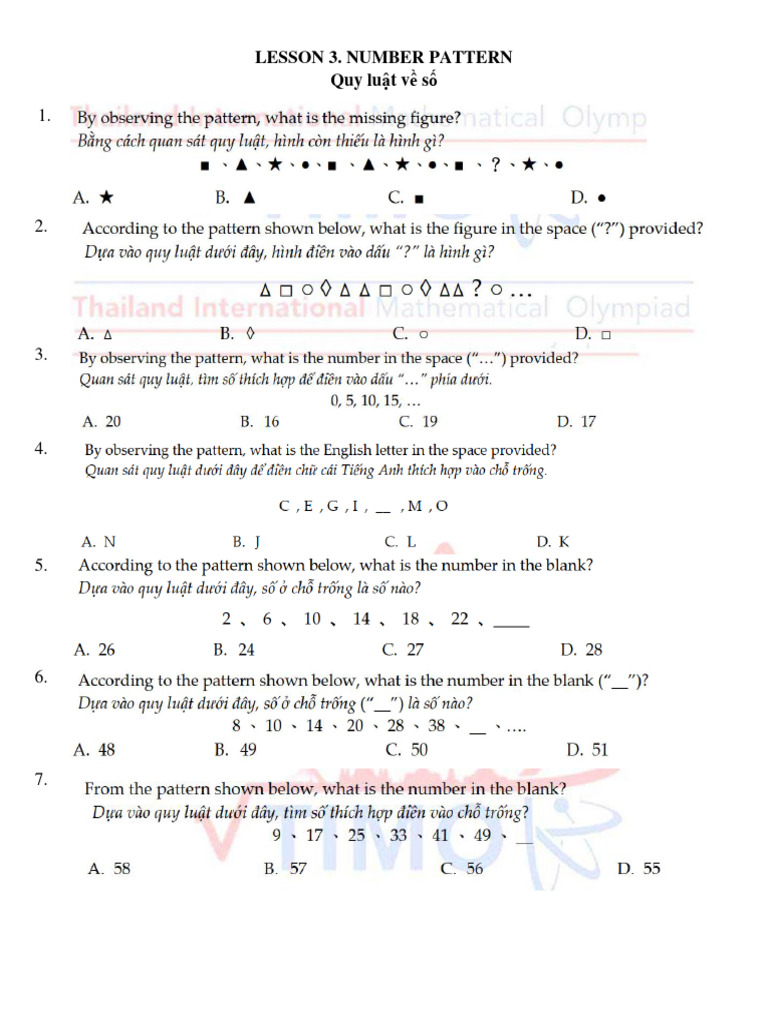 Lesson 2 Number Pattern Pdf