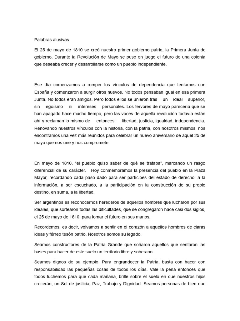 Palabras Alusivas EESO 323 - 2024 | PDF