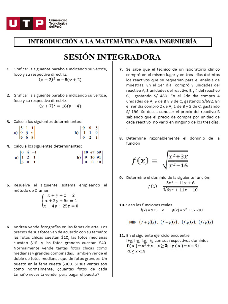 S17.s01.Ejercicios de Reforzamiento-Sesión Integradora | PDF | Función (Matemáticas) | Matemáticas