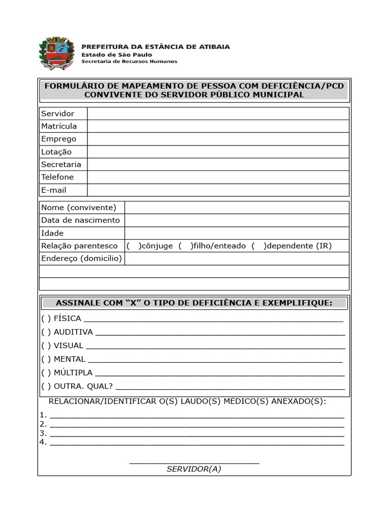 Formulario PCD Convivente | PDF | Deficiência visual | Perda de Audição