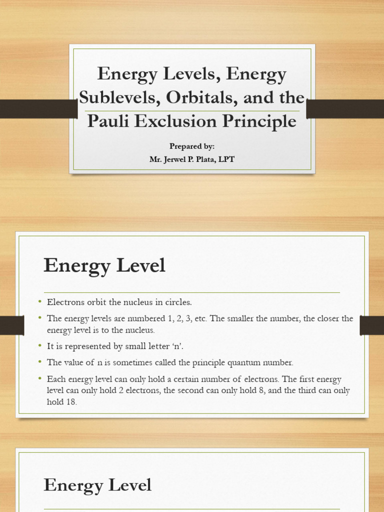 Energy Levels, Energy Sublevels, Orbitals, and The Pauli Exclusion ...