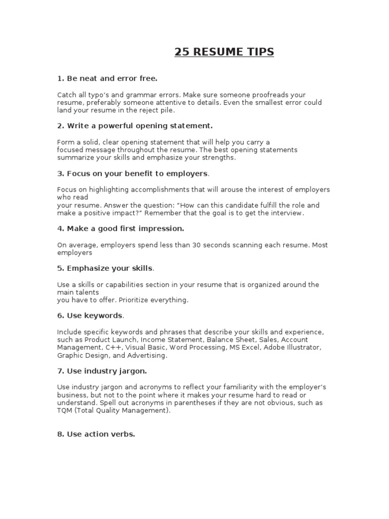 25 Resume Tips: 1. Be Neat and Error Free | PDF | Résumé | Semiotics