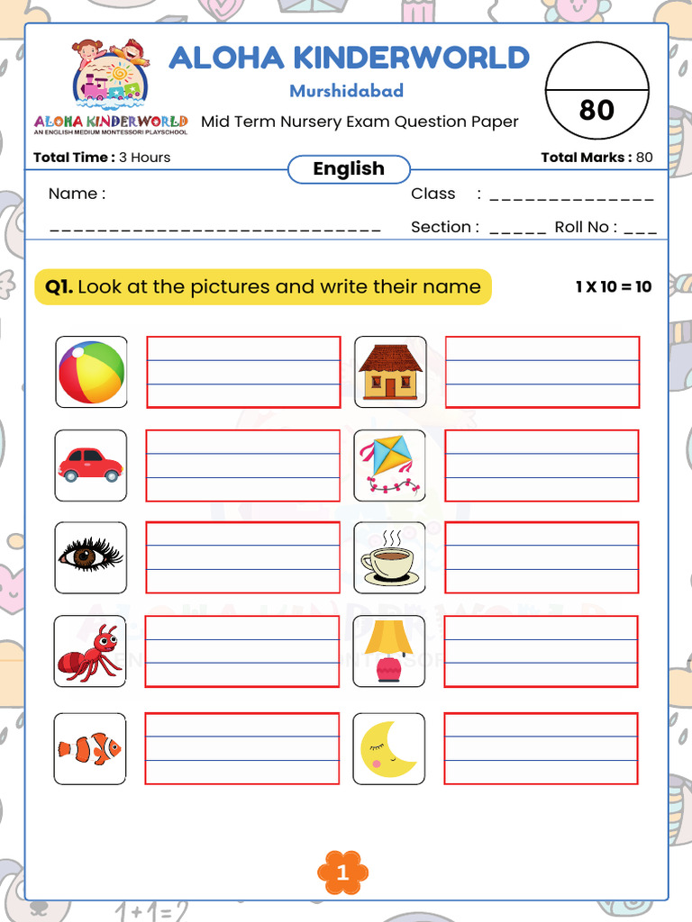 Akw Nursery Eng Mid Questionpaper | PDF