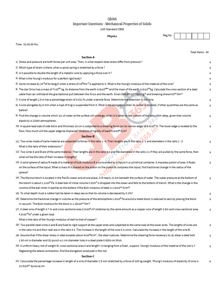 1523439327-Important Questions - Mechanical Properties of Solids | PDF | Young's Modulus ...