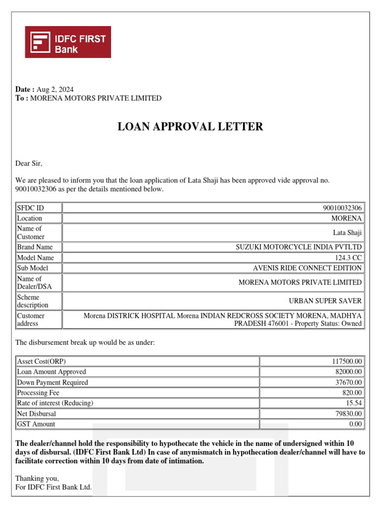 Approval Letter | PDF | Loans | Interest