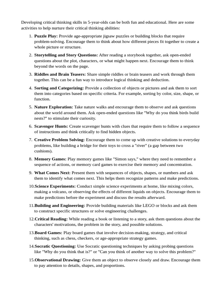 Critical Thinking Ideas For 5 Yo | PDF | Thought | Critical Thinking