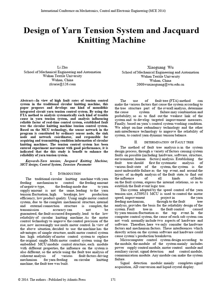Design of Yarn Tension System and Jacquard Knittin | PDF | Reliability ...