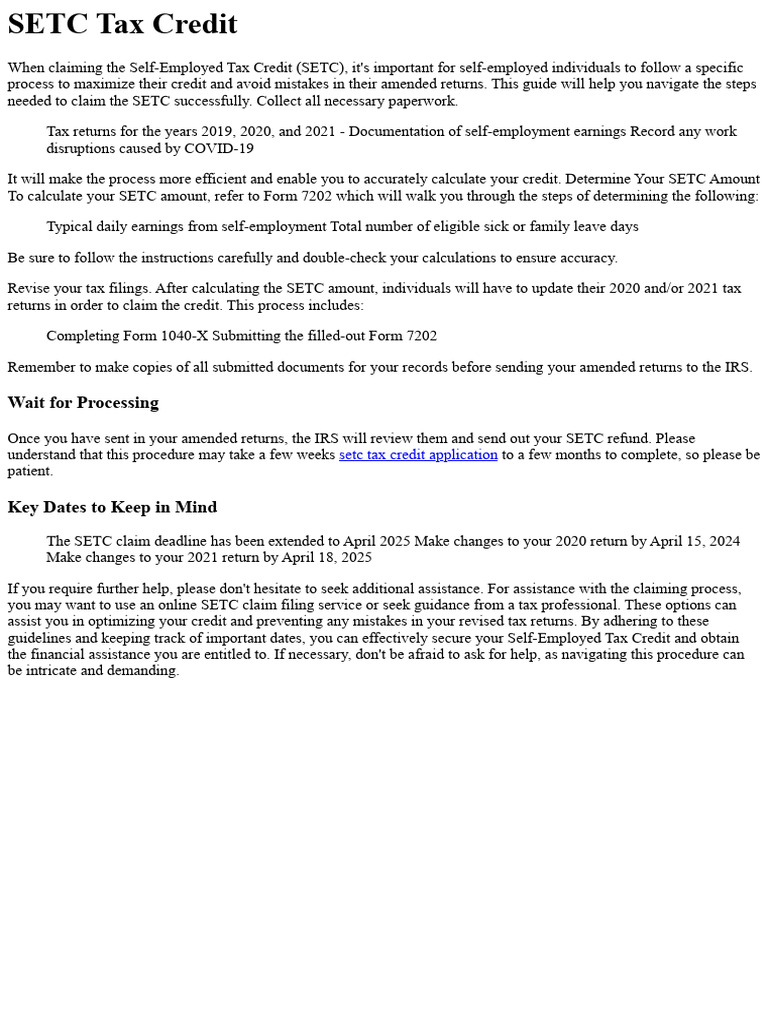 How To Claim The SETC Tax Credit 203098 | PDF | Business | Law