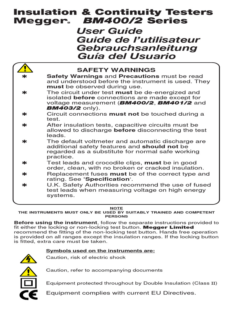 BM400/2 Insulation Tester User Guide | PDF | Switch | Power (Physics)