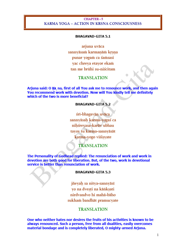 05 Chapter Karma Yoga Action in Krsna Consciousness | PDF | Bhagavad Gita | Religious Belief And ...