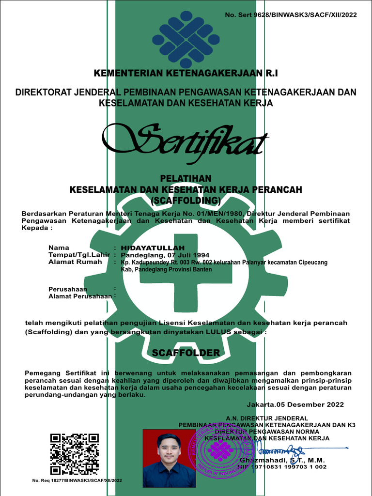 Sertifikat Scaffolder Kemenaker RI | PDF