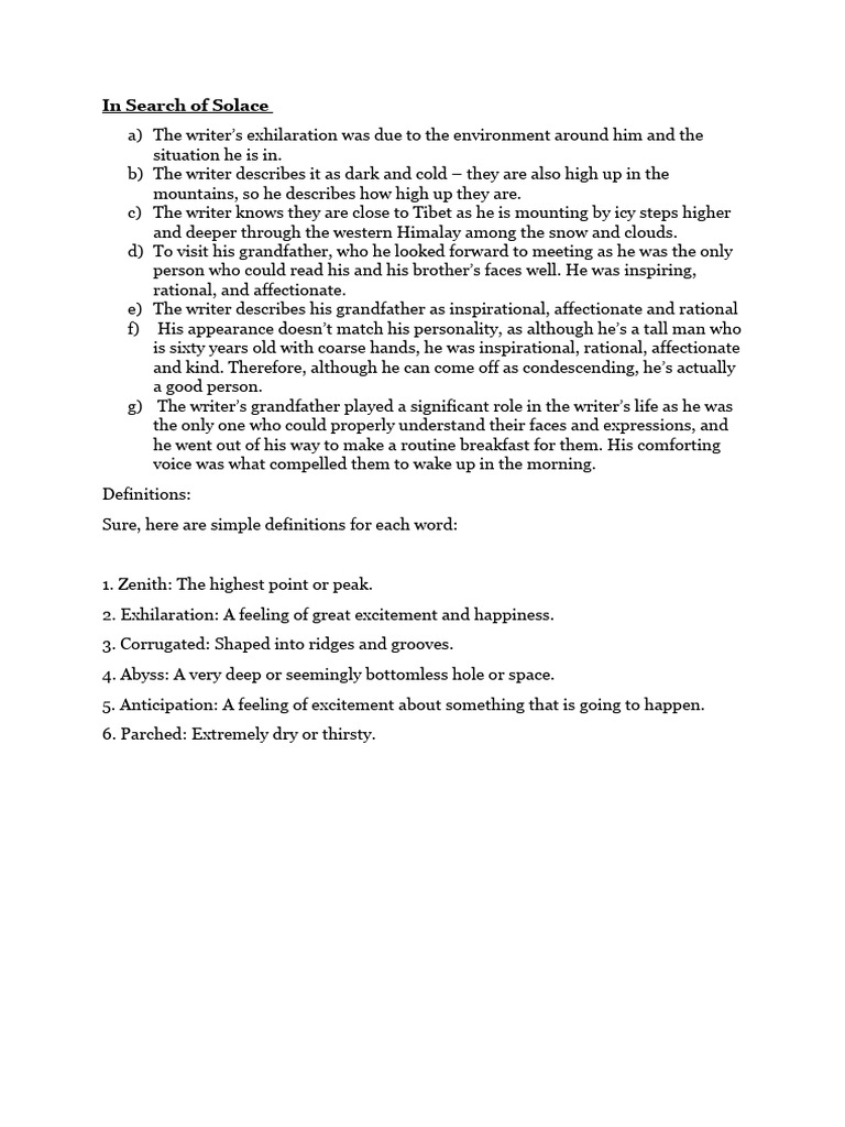 English 'In Search of Solace' Comprehension | PDF