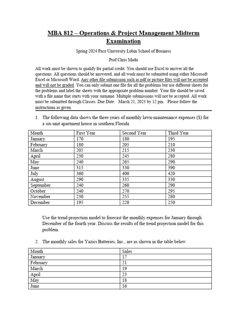 MBA 812-Spring 2024 Midterm Exam | PDF | Applied Mathematics