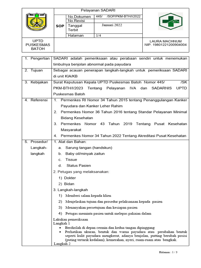 Sop Sadari 2023 | PDF | Pengembangan Diri | Kesehatan Holistik