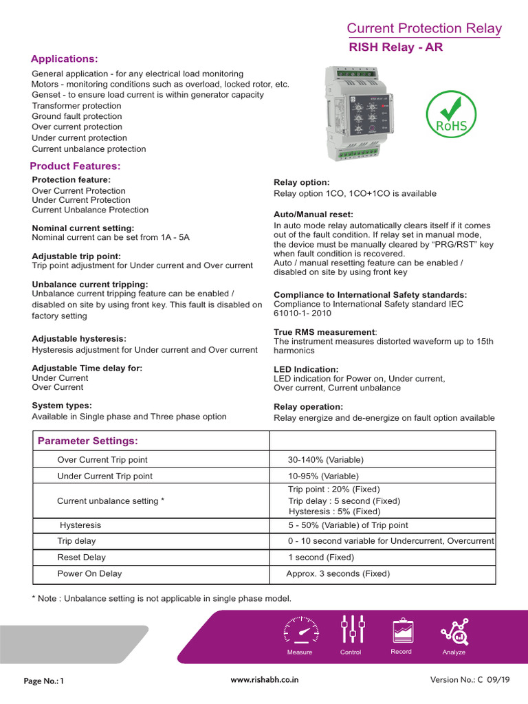 Uploads Product Datasheet Rish Relay AR-Current Protection Relay Rev-C ...