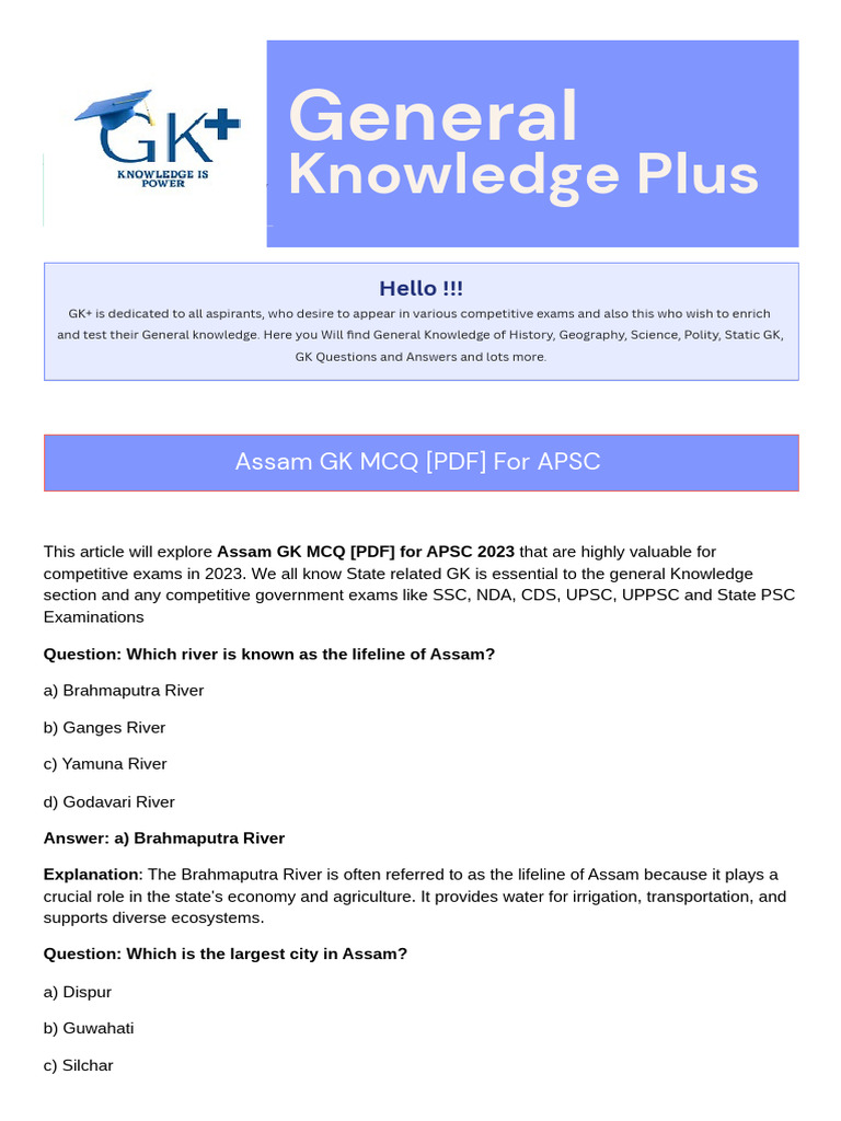 Assam GK PDF Part-1 | PDF