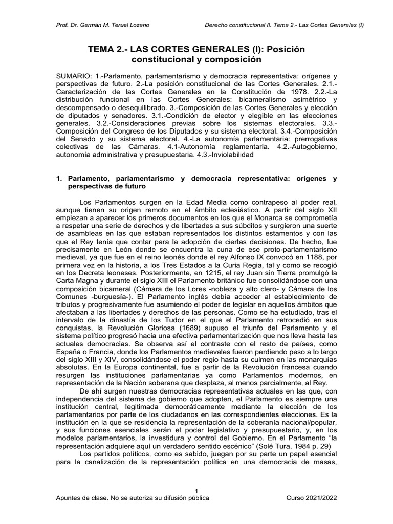 Tema 2 Las Cortes Generales I Pdf Cortes Generales Parlamento 2300