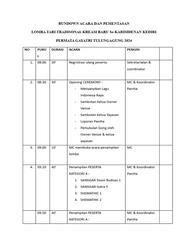Rundown Acara Lomba Pgta | PDF