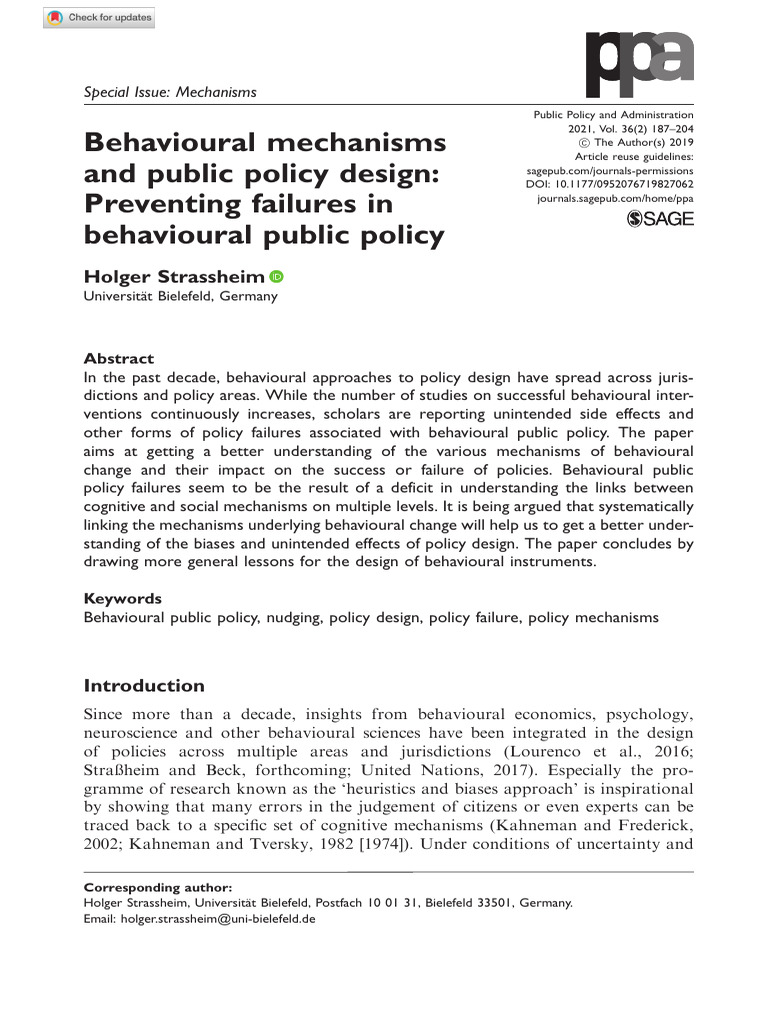 Behavioural Mechanisms and Public Policy Design | PDF | Heuristic | Behavioral Economics