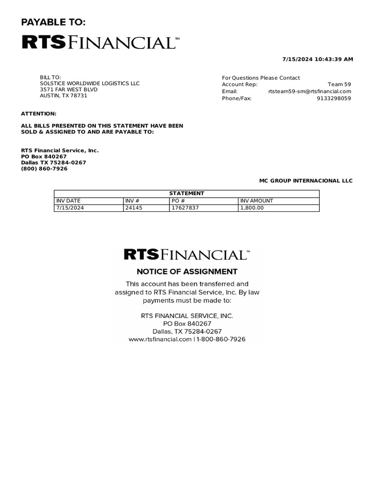 Example of An Invoice From Factoring | PDF | Cargo