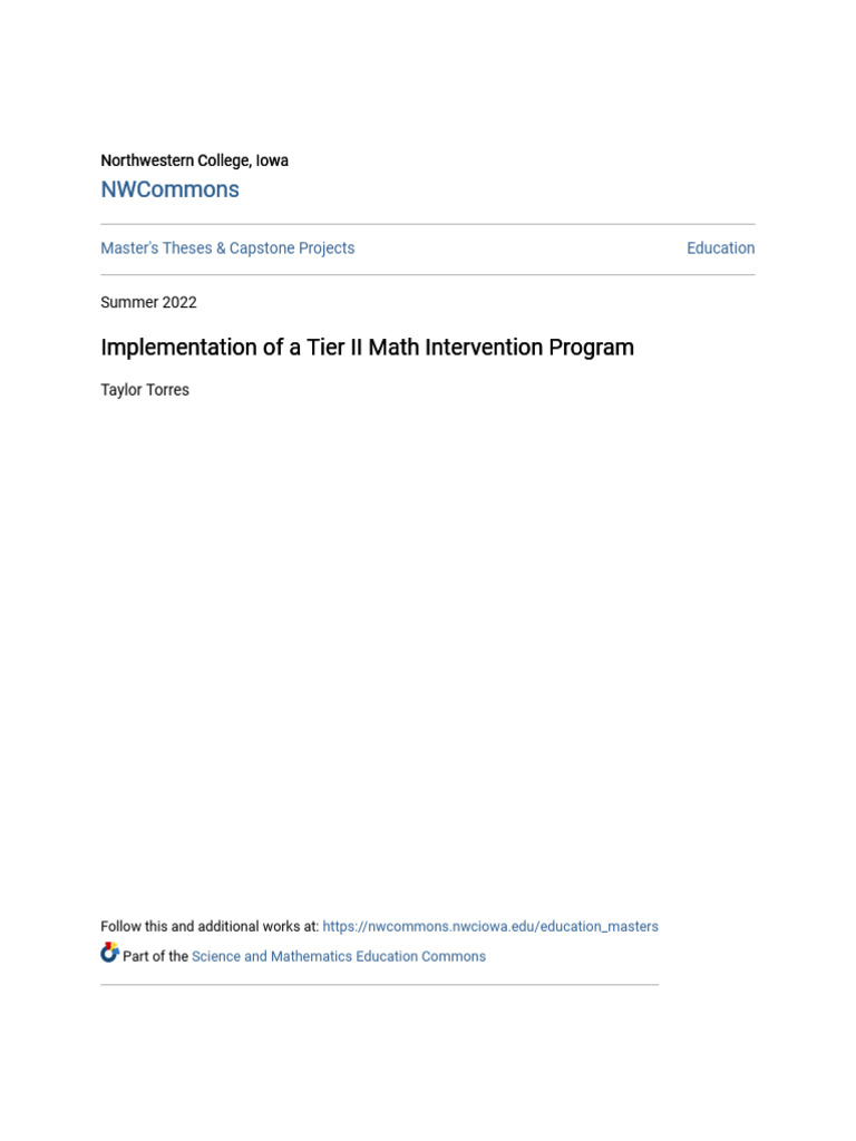 Implementation of a Tier II Math Intervention Program | PDF | Socioeconomic Status | Educational ...