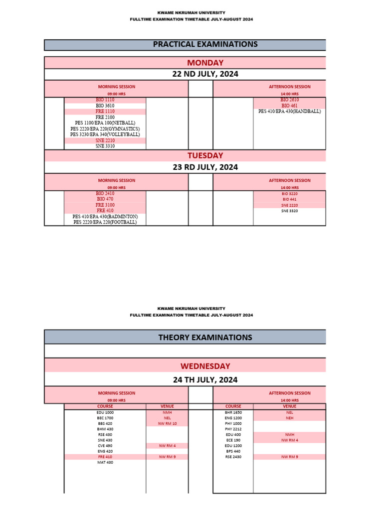 FULLTIME EXAM TIME TABLE JULY 2024 PDF (1) | PDF