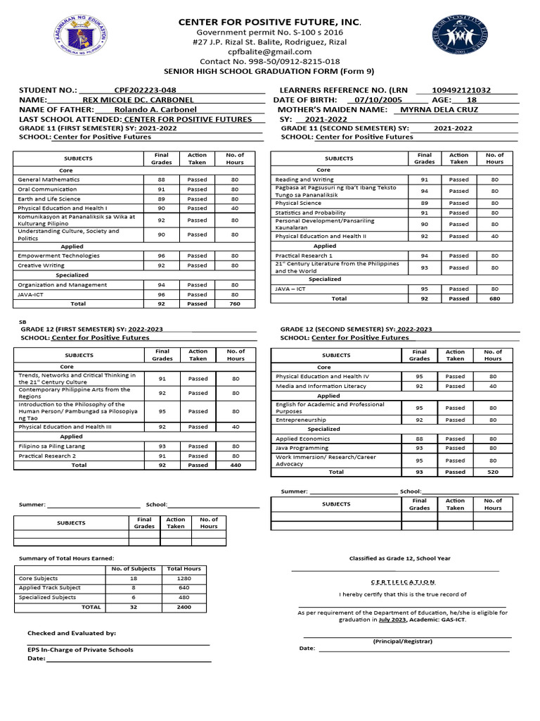 48-ICT-FORM-9 carbonel | PDF | Science