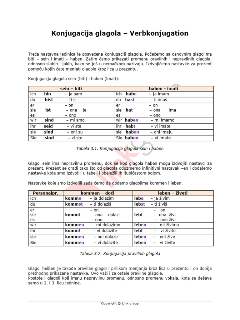 1.3 Konjugacija Glagola - Verbkonjugation | PDF
