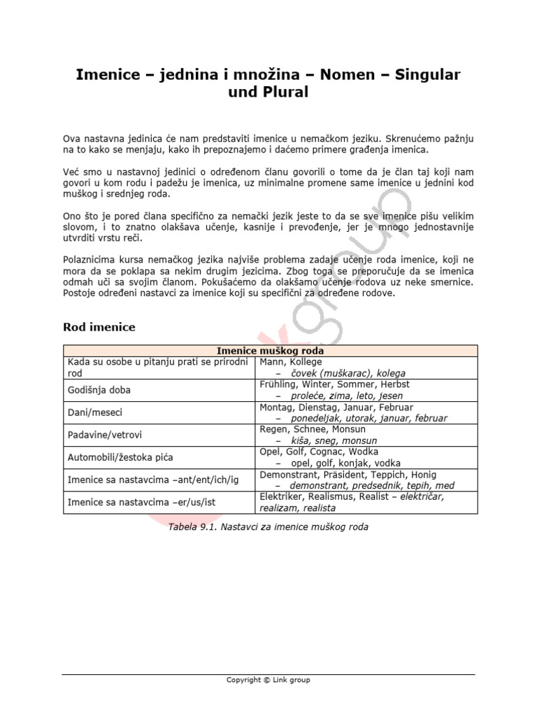 2.3 Imenice - Jednina I Množina - Nomen - Singular Und Plural | PDF