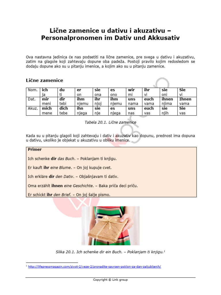 4.1 Lične Zamenice U Dativu I Akuzativu - Personalpronomen Im Dativ Und ...