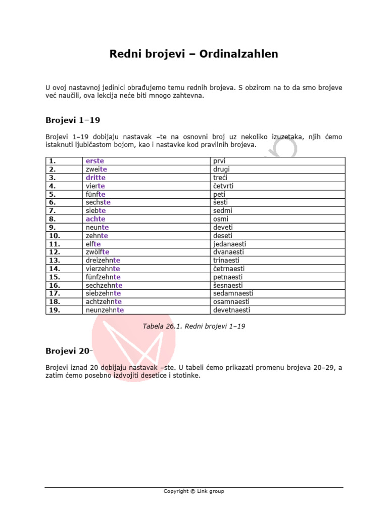 6.1 Redni Brojevi - Ordinalzahlen | PDF