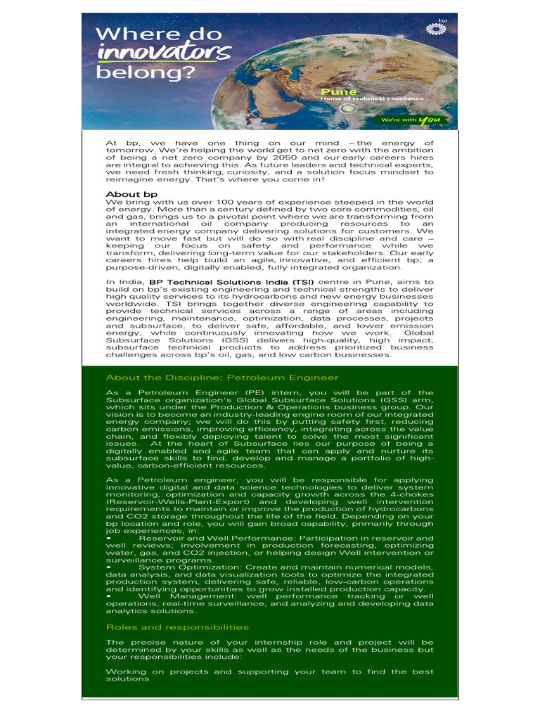 Petroleum Engineering Internship 2025 | PDF | Petroleum | Bp