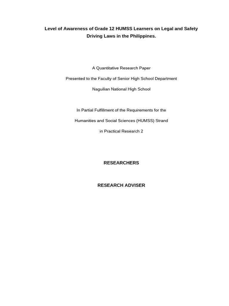 Level of Awareness of Grade 12 HUMSS Learners On Legal and Safety ...
