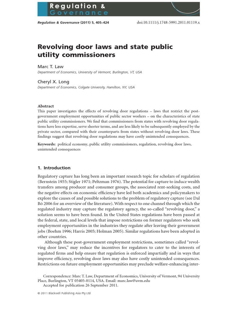 Impact of Revolving Door Laws on Utility Regulators | PDF | Regression ...