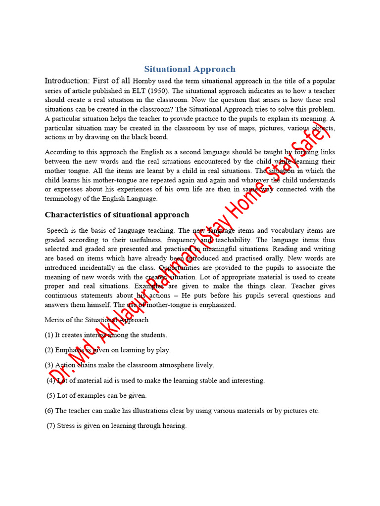 Situational Approach Dr. A. Rahman | PDF | Language Education | Teachers