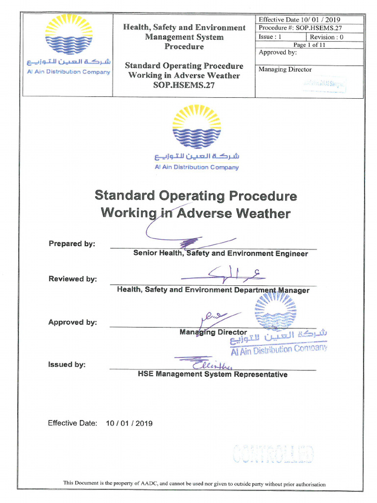 SOP. Working in Adverse Weather | PDF
