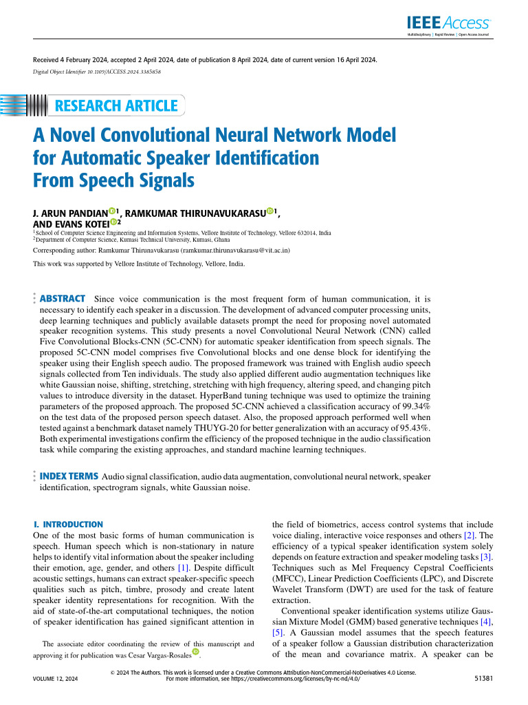 A Novel Convolutional Neural Network Model For Automatic Speaker Identification From Speech ...