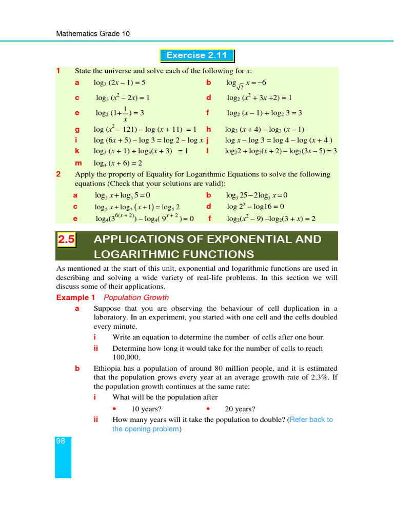 Grade 1 Exponential and Logarithmic Functions | PDF | Ph | Logarithm